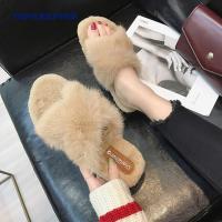 China 1D0013 2022 Wholesale Flat Furry Adult Lady Cotton Slide Slipper for sale