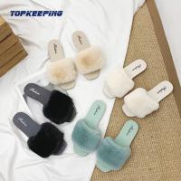 China 1E0041 Wholesale New Furry Fur Plush Slipper For Woman for sale