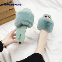 China 1E0041 Wholesale New Furry Fur Plush Slipper For Woman for sale