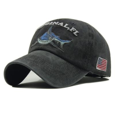 China JOINT Baseball Cap Mens Washed Denim Dad Hat Women Shark Embroidery Letter Cap Cotton USA Brand Snapback Hop Hat for sale