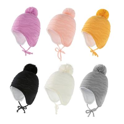 China 2021 COMMON Wholesale Thicken Line Fleece Slouchy Hat Pom Pom Cold Skully Knitting Hat Winter Hat Beanies Wool For Kids for sale