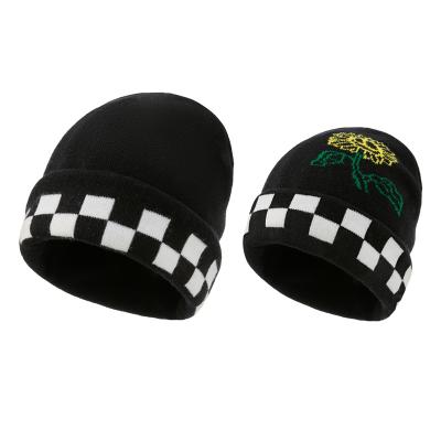 China Custom Solid Black Color Wool Embroidery Beanies Winter Hat Wholesale Slouchy Ski Slouchy Hat For Kids Mom for sale