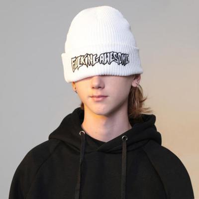 China COMMON Casual Hop Black Knitting Hat Embroidered Cold Autumn Winter Hat Beanies Girls Hat Men And Women for sale