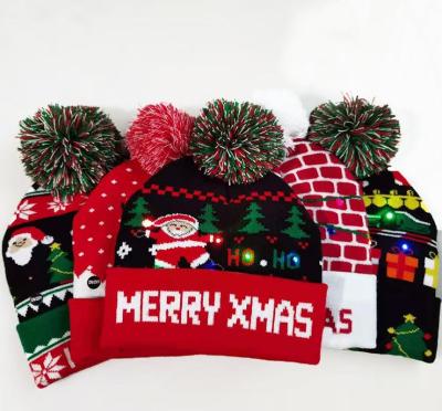 China Warm Christmas Beanie Holiday Party Beanie Gift Christmas Beanie Hat Colorful LED Winter Christmas Hat Women Kid COMMON for sale