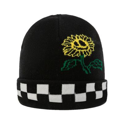 China New Fashion Color Embroidery Beanies Skully Hat Cold Knitting Cap Wool COMMON Black Slouchy Warm Hat For Women Men for sale