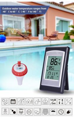 China Temperature Accuracy Wireless Solar Digital Pool Thermometer In Red And Silver for sale