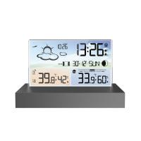 China Multi Functional Electronic Weather Forecast Alarm Clock Desktop Transparent Glass Color Screen RF Wireless for sale