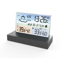 China Multi Functional Electronic Weather Forecast Alarm Clock Desktop Transparent Glass Color Screen RF Wireless for sale
