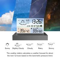China Multi Functional Electronic Weather Forecast Alarm Clock Desktop Transparent Glass Color Screen RF Wireless for sale