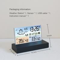 China Multi Functional Electronic Weather Forecast Alarm Clock Desktop Transparent Glass Color Screen RF Wireless for sale