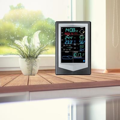 China VA Screen Outdoor Wireless WIFI Temperature Sensor Weather Station In Black And Silver for sale