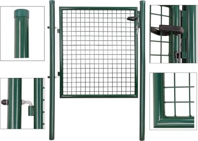 China PVC Coated Round Post Metal Garden Fence Gate 1.8x1m Single Door Iron Gate for sale