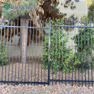 China Wrought Iron Steel Picket Fence Panel 40x40mm 45x45mm Rail Size 2000mm Width for sale