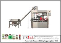 China Automatic Powder Filling Capping Line With Auger Dosing Filler For Bottles Jars for sale