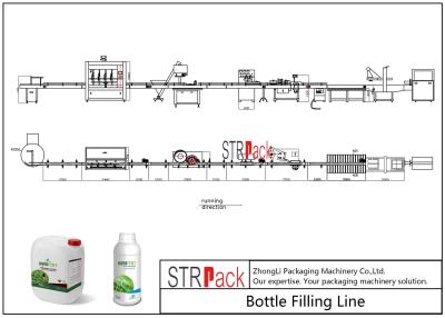 China Liquid Bottle Filling Line With Bottle Capping Machine And Double Side Labeling Machine for sale
