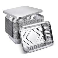 China Container 380ml Aluminum Foil Lunch Box Tray With Lid Rectangle / Round for sale