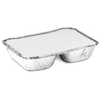 China 2 Compartment Aluminum Foil Container With Llid Capacity 750ml Serving Pan for sale