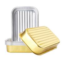 China Gold Smooth Wall Heat Seal Lid Takeaway Foil Food Containers With Plastic Cover for sale