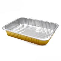 China Gold Smooth Wall Heat Seal Lid Takeaway Foil Food Containers With Plastic Cover for sale