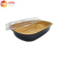 China 16oz Smoothwall Black And Gold Mini Oblong Foil Take-Out Pan​ With Dome Lid for sale