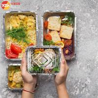 China Disposable Aluminum Foil Container 450ml 800ml Oven Microwave Safe Leak Proof Tray with Plastic Lid for sale