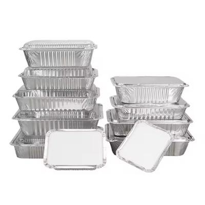 China Disposable Aluminum Foil Container 450ml 800ml Oven Microwave Safe Leak Proof Tray with Plastic Lid for sale
