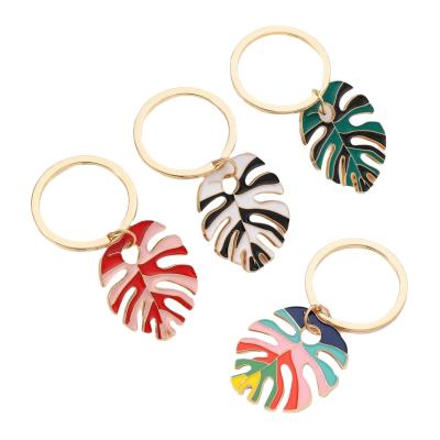 China Custom Logo Monstera Leaf Zinc Alloy Keychain with Enamel Green Plant Girl Design - 2D Gold-Plated Souvenir for sale