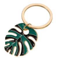 China Custom Logo Monstera Leaf Zinc Alloy Keychain with Enamel Green Plant Girl Design - 2D Gold-Plated Souvenir for sale