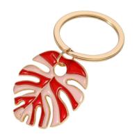 China Custom Logo Monstera Leaf Zinc Alloy Keychain with Enamel Green Plant Girl Design - 2D Gold-Plated Souvenir for sale