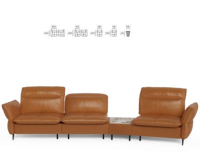 China Adjustable Backrest Cowhide Sofa with Marble Side Tables Modern Leather Sectional for sale