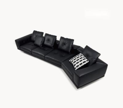 China Pull Button Layer Cowhide Tofu Block Sofa Modern Leather Apartment Villa Hotel for sale