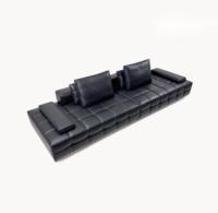 China Light Luxury Square Block Pull Button Cowhide Straight Row Sofa for Apartments Villas Hotels for sale
