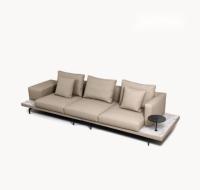 China Designer Modular Sofa Glass Edged Side Tables Modern Leather Apartment Furniture for sale
