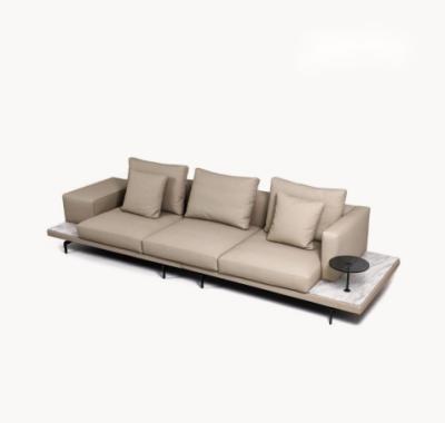 China Designer Modular Sofa Glass Edged Side Tables Modern Leather Apartment Furniture for sale