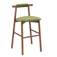China Olive Green Velvet Bar Stools Walnut Legs Modern Nordic Counter Height Stool for sale