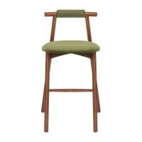 China Olive Green Velvet Bar Stools Walnut Legs Modern Nordic Counter Height Stool for sale