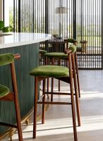 China Olive Green Velvet Bar Stools Walnut Legs Modern Nordic Counter Height Stool for sale