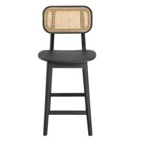 China Black Rattan Counter Height Bar Stool Nordic Vintage Style Coffee Shop Island Bench for sale