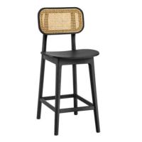 China Black Rattan Counter Height Bar Stool Nordic Vintage Style Coffee Shop Island Bench for sale