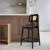 China Black Rattan Counter Height Bar Stool Nordic Vintage Style Coffee Shop Island Bench for sale