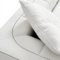 China Cream L Shaped Sofa with Solid Wood Edges Boucle Fabric Hotel Furniture for sale