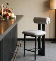 China Luxury Cylindrical Back Bar Chair Solid Wood Frame Barstool Kitchen Restaurant Counter Height Stool for sale