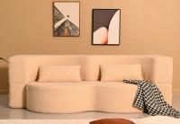 China Beige Curved Compression Sofa Apartment Furniture with Soft Lamb Wool Fabric for sale