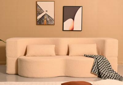 China Beige Curved Compression Sofa Apartment Furniture with Soft Lamb Wool Fabric for sale
