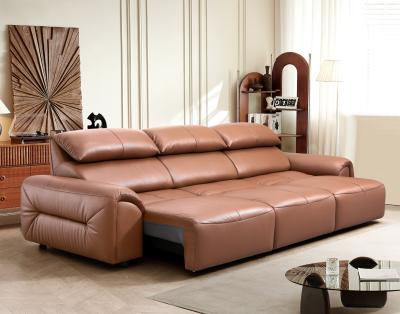China Retro Adjustable Large Unit Functional Sofa Modern Design Brown Leather for sale
