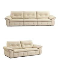 China Modern Living Room Cream White Double Electric Leather Sofa - Power Reclining Seating for sale