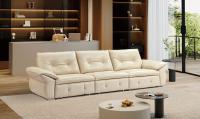 China Modern Living Room Cream White Double Electric Leather Sofa - Power Reclining Seating for sale