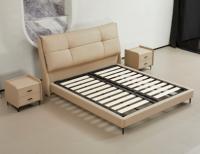 China Modern Light Luxury Cream Leather Soft Bed With Matching Nightstands Set for sale