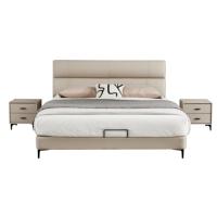China Modern Luxury Style Upholstered Bed Hotel Furniture Light Beige Faux Leather for sale