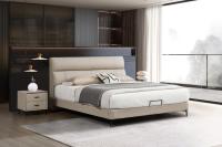 China Modern Luxury Style Upholstered Bed Hotel Furniture Light Beige Faux Leather for sale